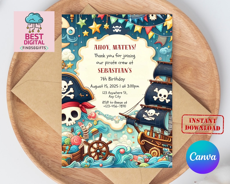 Pirate Invitation, Pirate Birthday Invitation, Pirate Editable ...