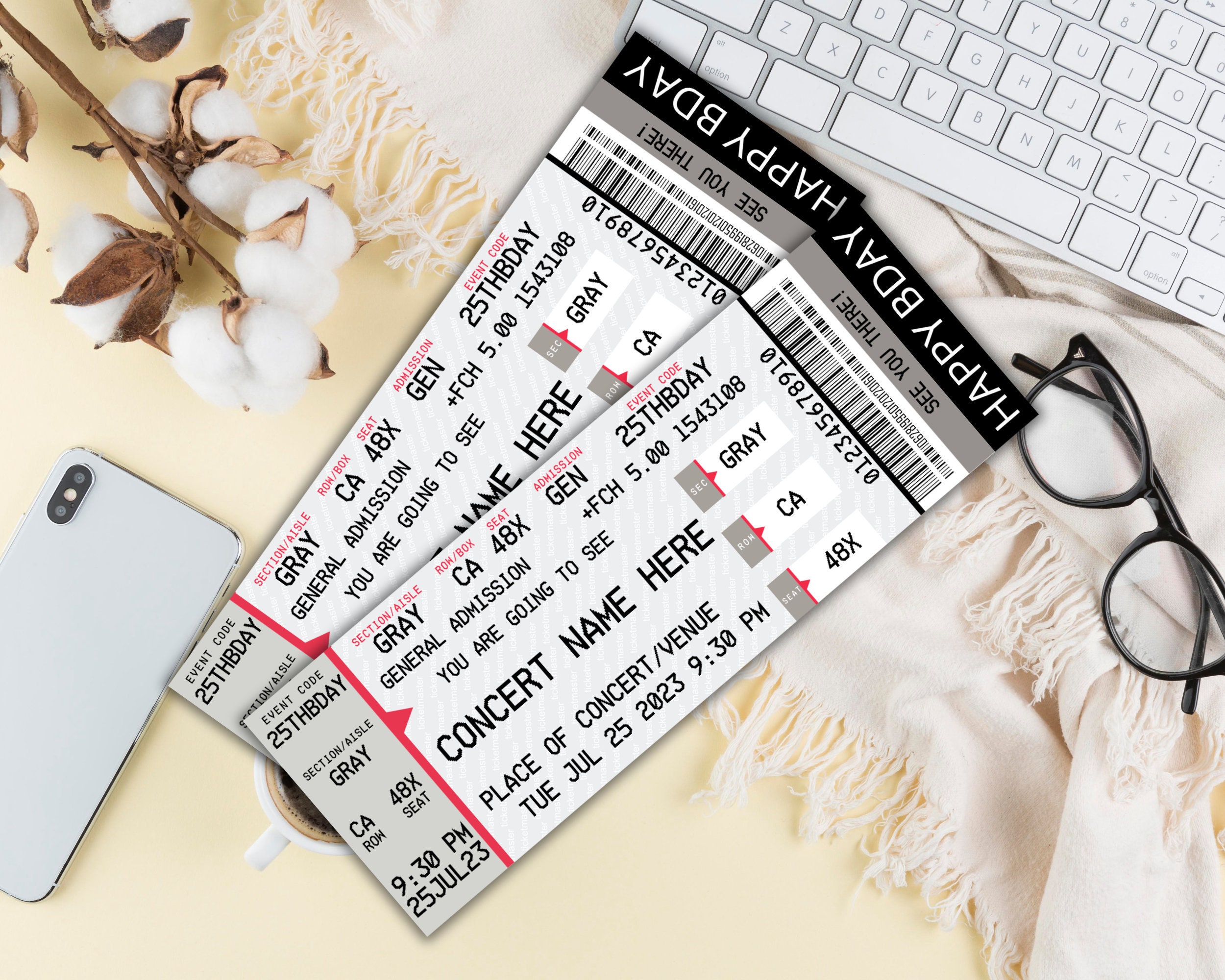 Custom Concert Ticket, Concert Ticket Template, Personalized Event ...