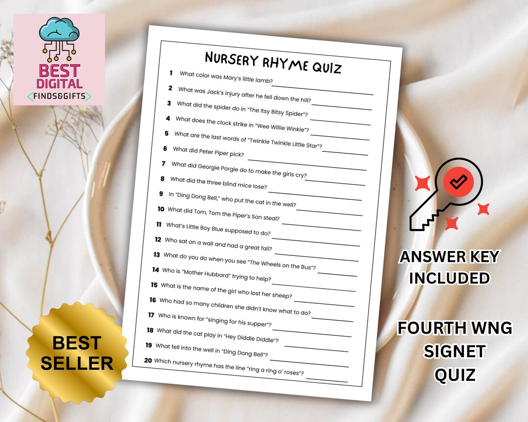 Nursery Rhyme Quiz Baby Shower Game, Nursery Rhymes Game, Fun Baby ...