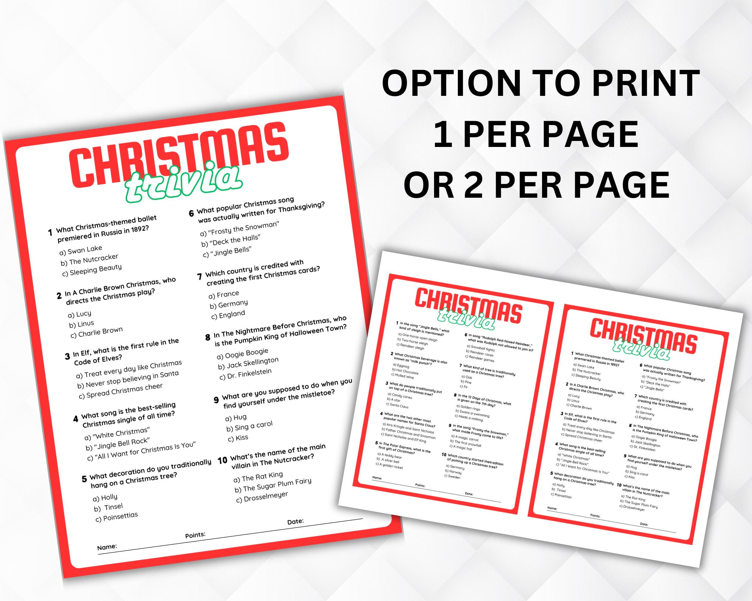 Printable Christmas Trivia Game, Christmas Party Game, Christmas Game ...