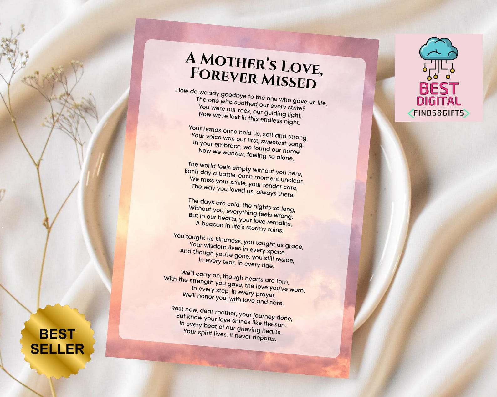 A Mothers Love, Funeral Poem, Grief and Sorrow Poem,bereavement Print ...