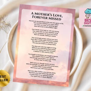 A Mothers Love, Funeral Poem, Grief and Sorrow Poem,bereavement Print ...