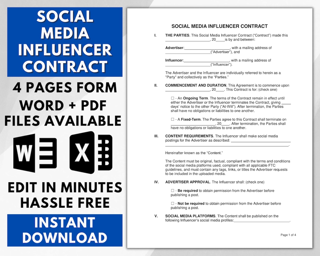 Social Media Influencer Contract, Freelance Social Media Manager ...