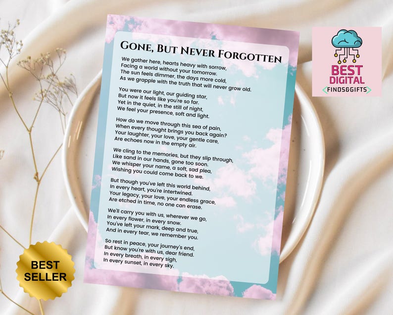 Gone but Never Forgotten, Funeral Poem, Grief and Sorrow Poem ...