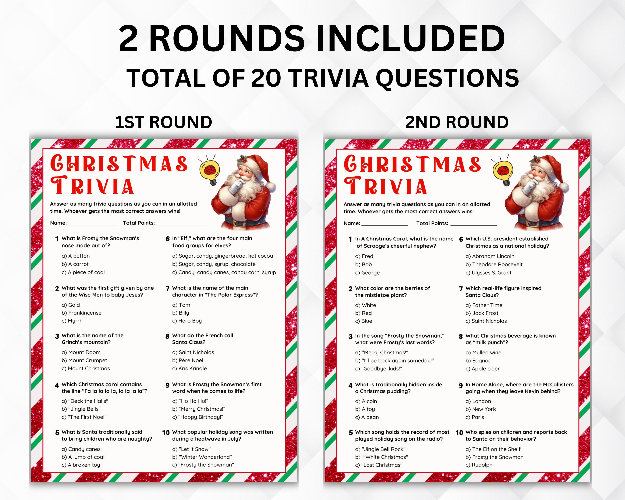 Printable Christmas Trivia Game, Christmas Party Game, Christmas Game ...