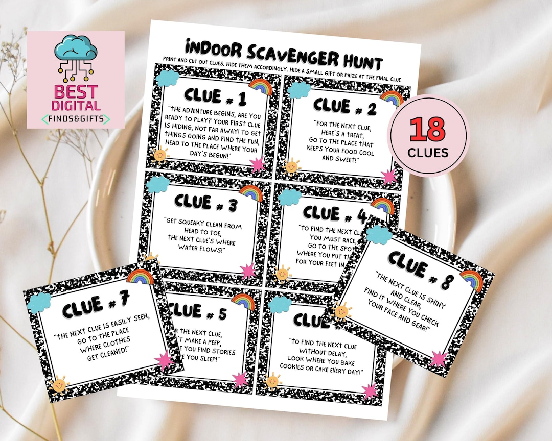 Indoor Scavenger Hunt Printable, Treasure Hunt for Kids Template ...