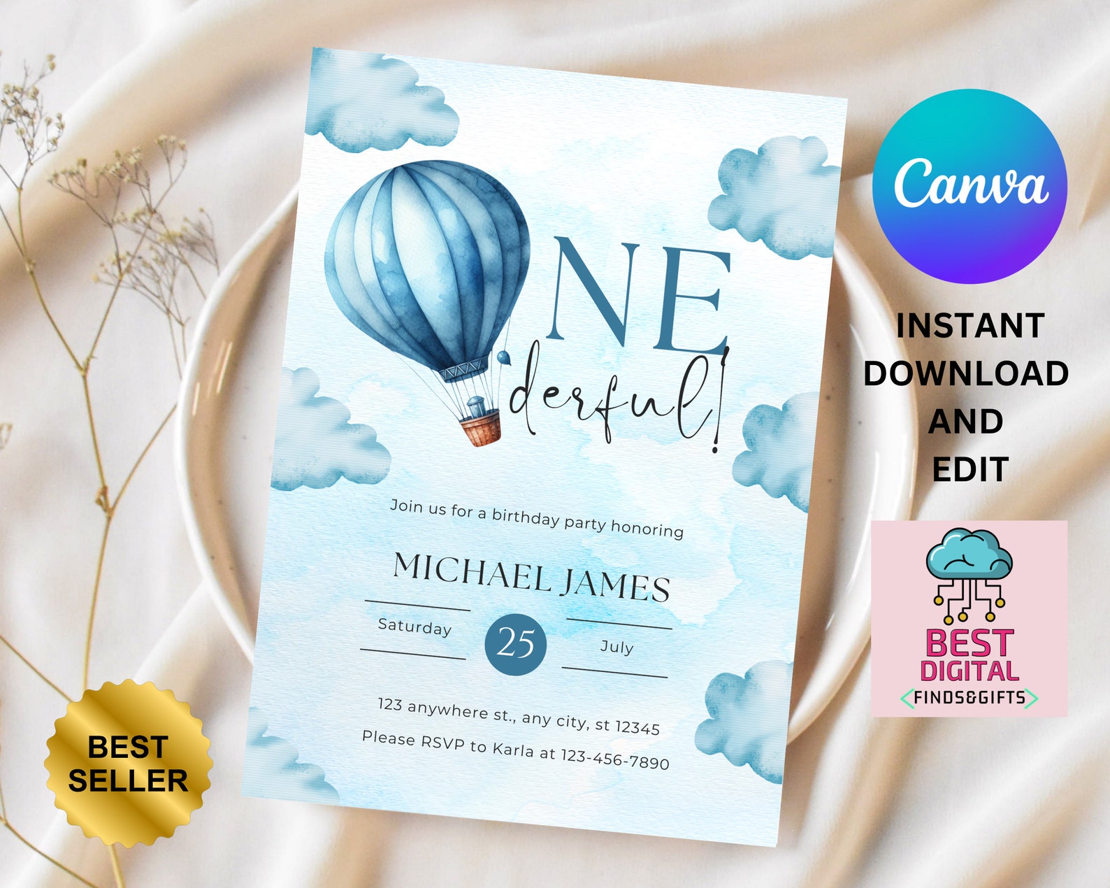 Editable Balloon Baby Shower Invitation, Baby Shower Invite, Blue Boy ...