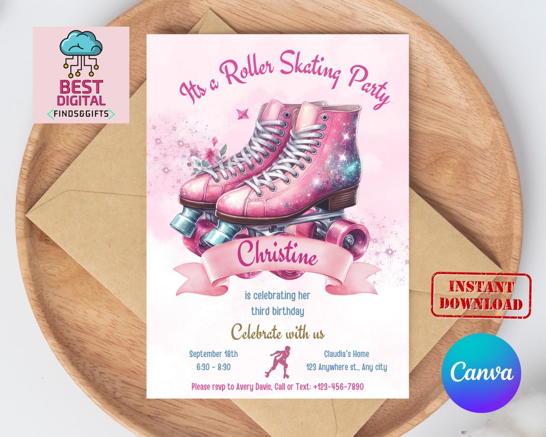 Skate Party Birthday Invitation, Party Invitation, Roller Skating ...