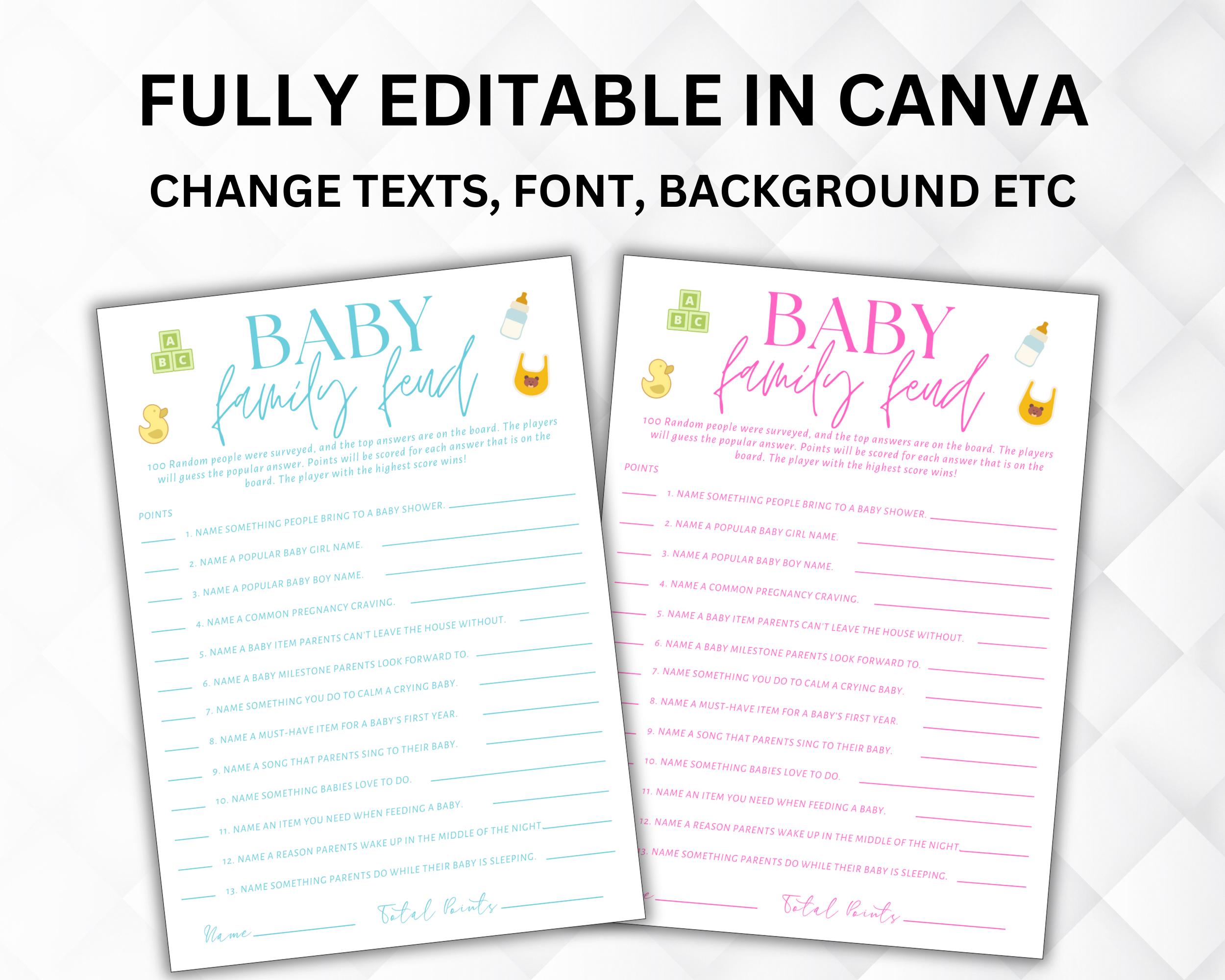 Baby Family Feud | Baby Shower Games Printable | Family Feud Game ...