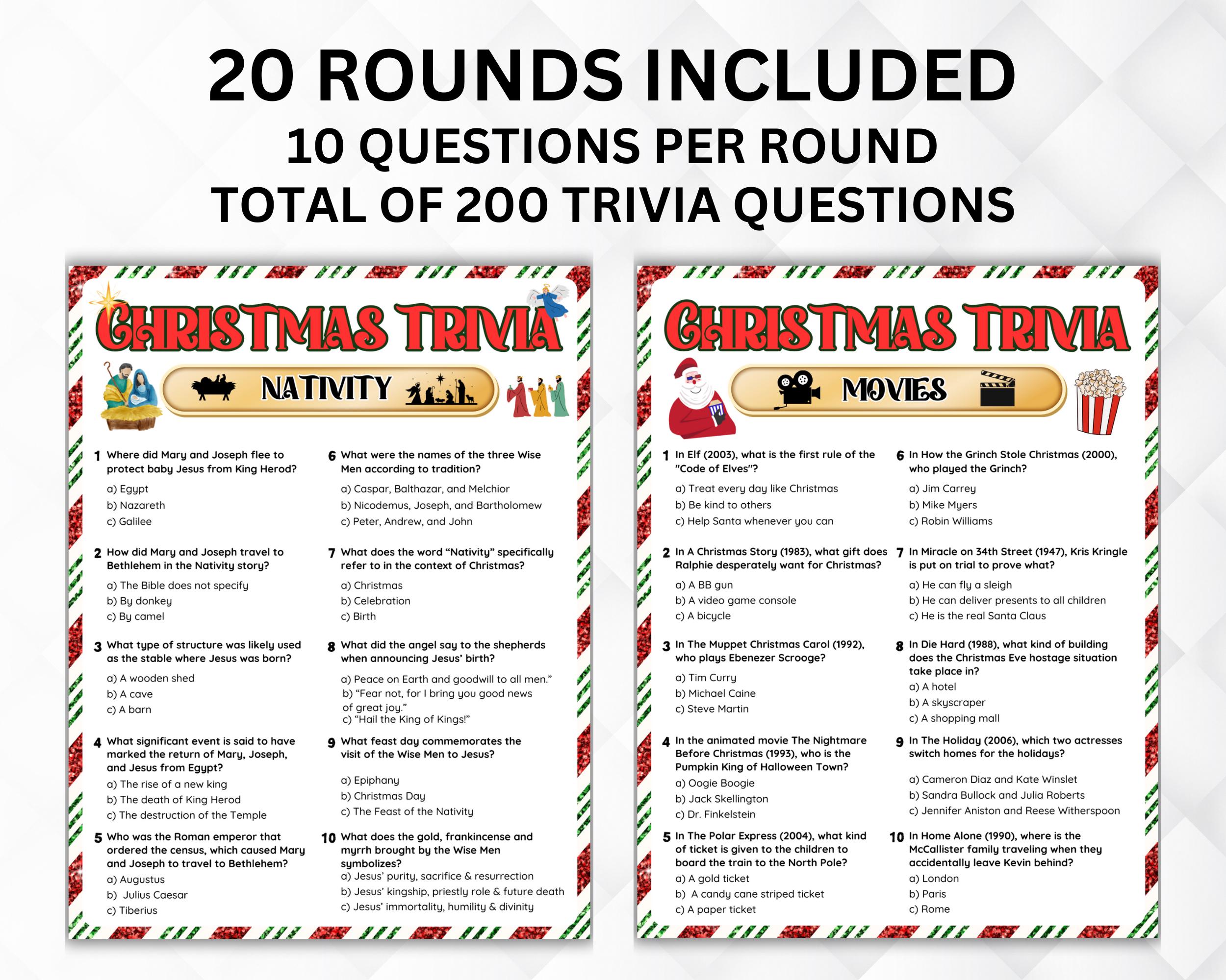 Printable Christmas Trivia Game, Christmas Party Game, Christmas Game ...