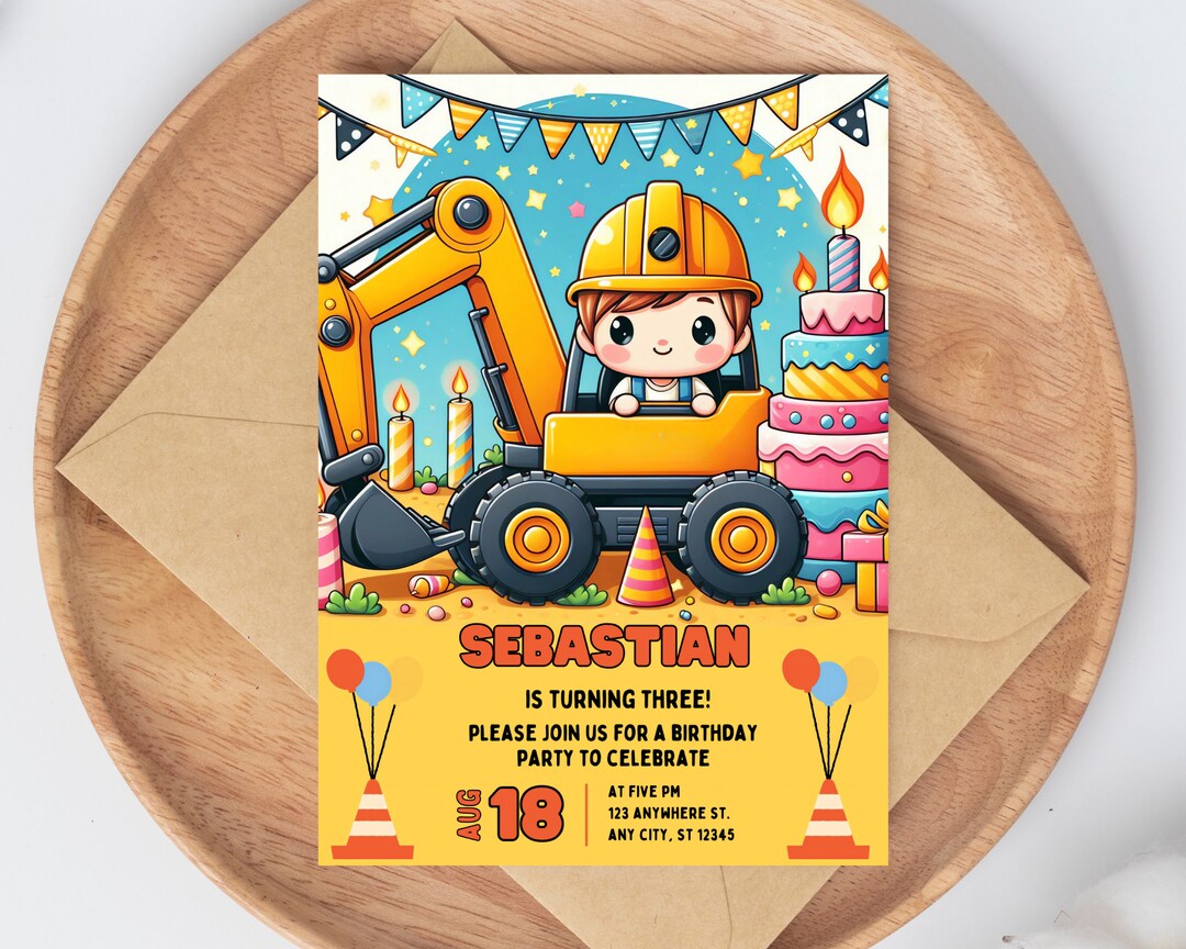 Construction Birthday Invitation, EDITABLE Dump Trucks Party Invite ...