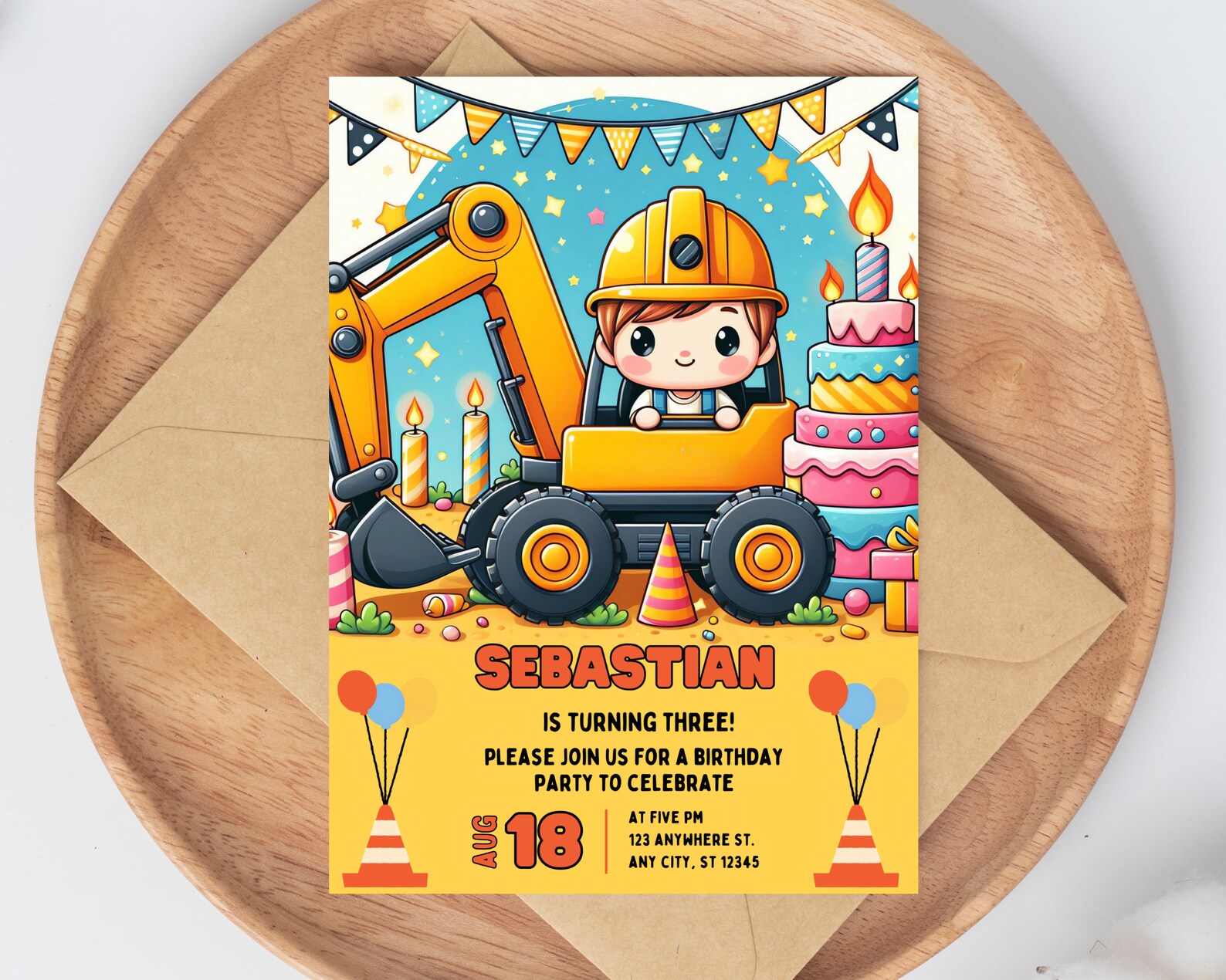 Construction Birthday Invitation, EDITABLE Dump Trucks Party Invite ...