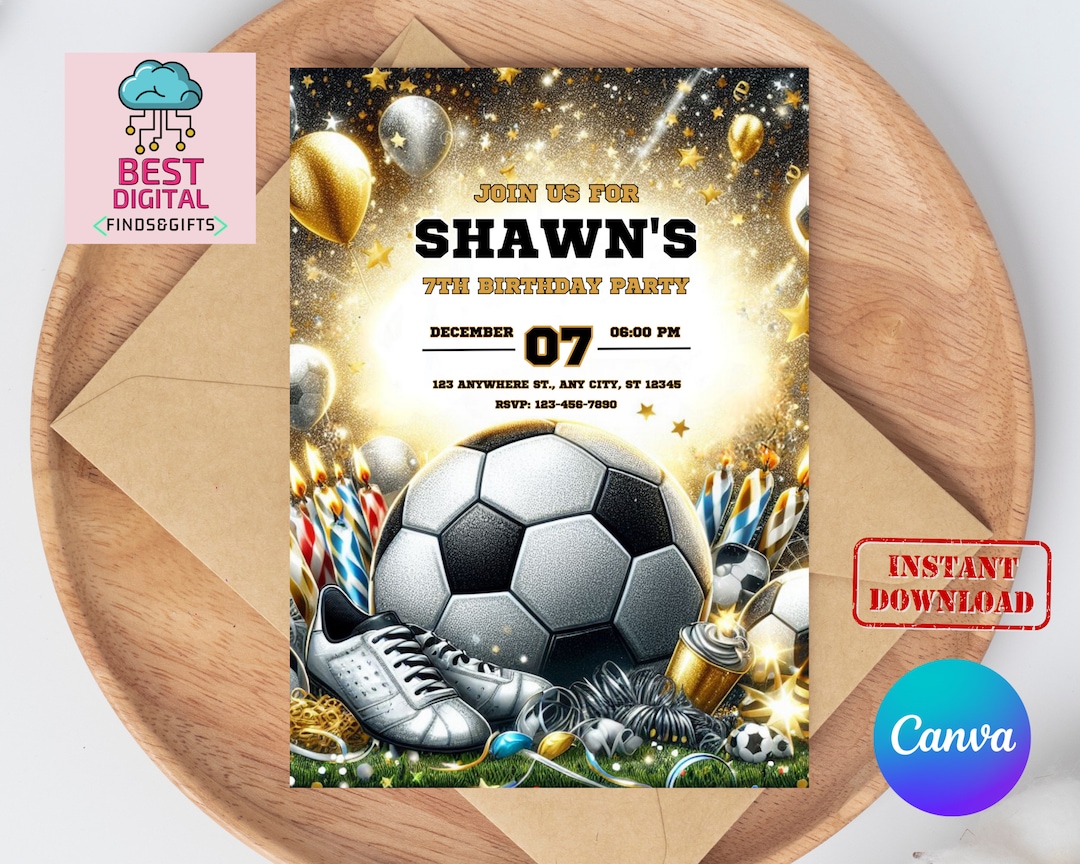 Editable Soccer Birthday Invitation Digital, Soccer Party Invite ...
