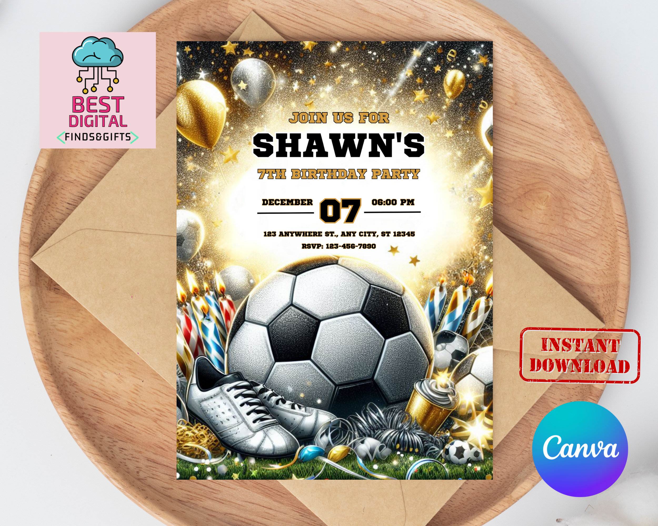 Editable Soccer Birthday Invitation Digital, Soccer Party Invite ...