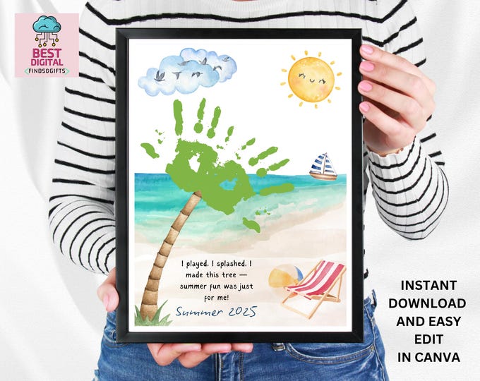 Handprint Beach Craft, Printable Summer Handprint Art, End of School ...