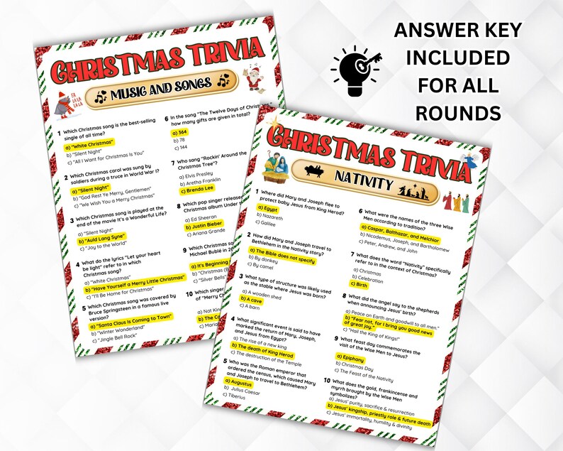Printable Christmas Trivia Game, Christmas Party Game, Christmas Game ...