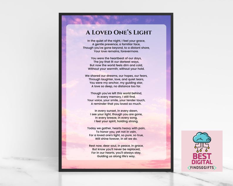 A Loved Ones Light, Funeral Poem, Grief and Sorrow Poem, Bereavement ...