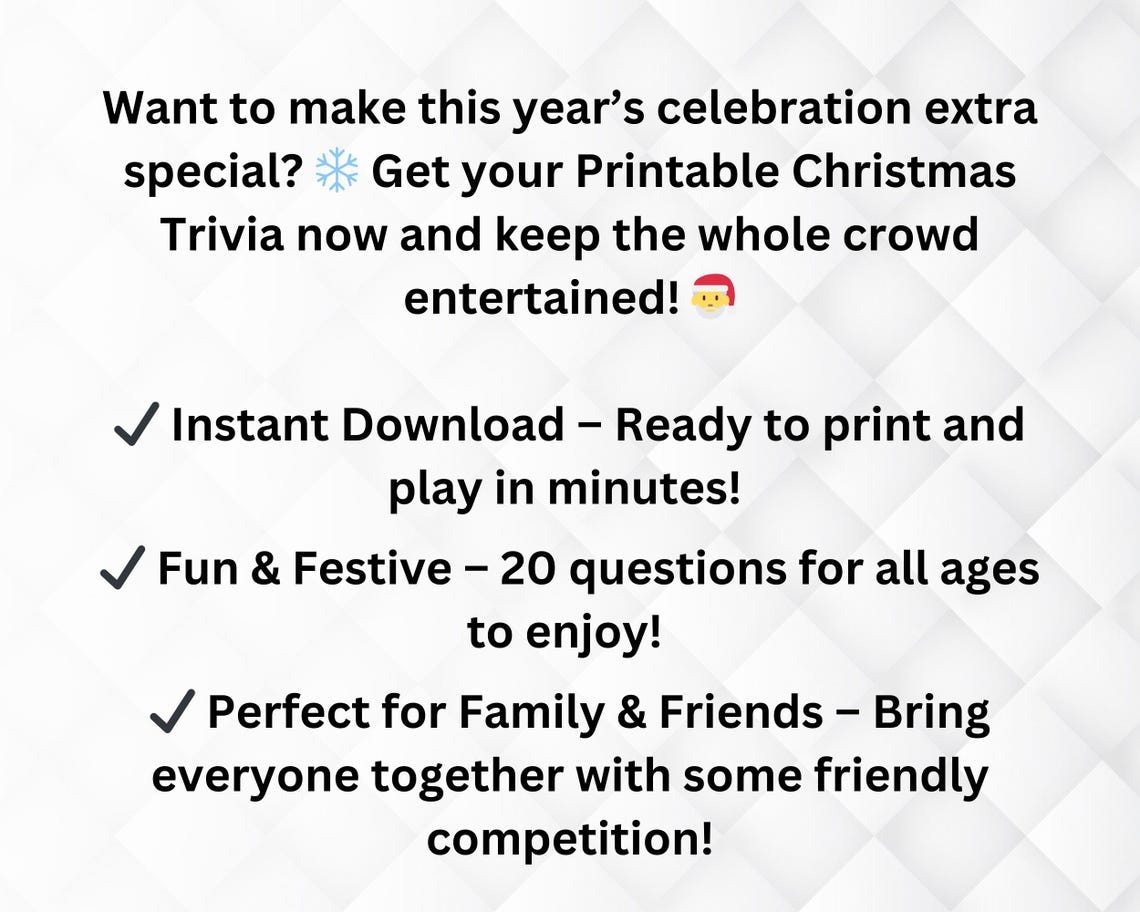 Printable Christmas Trivia Game, Christmas Party Game, Christmas Game ...