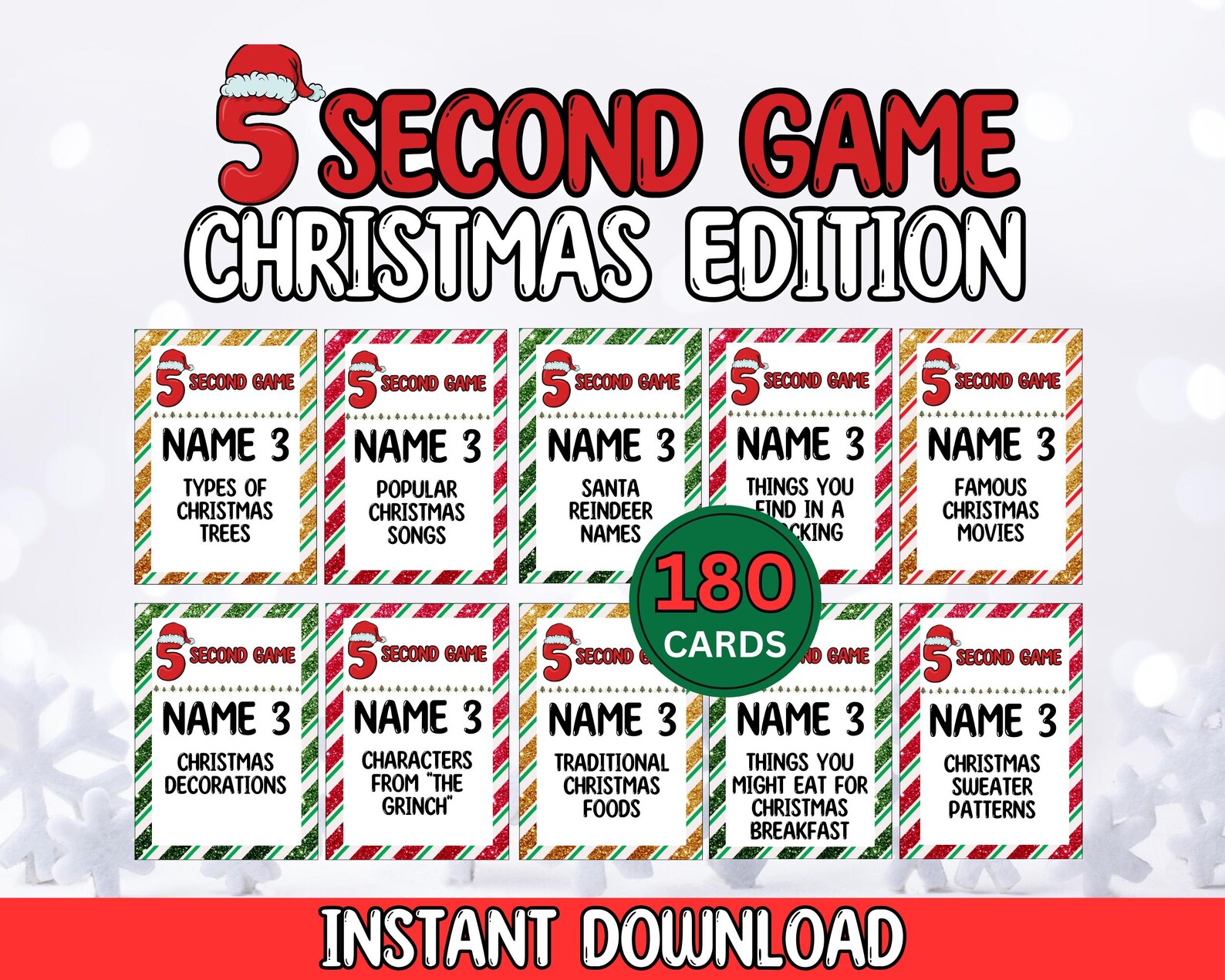 Christmas 5 Second Game, Printable Christmas Game, Christmas Party Game ...