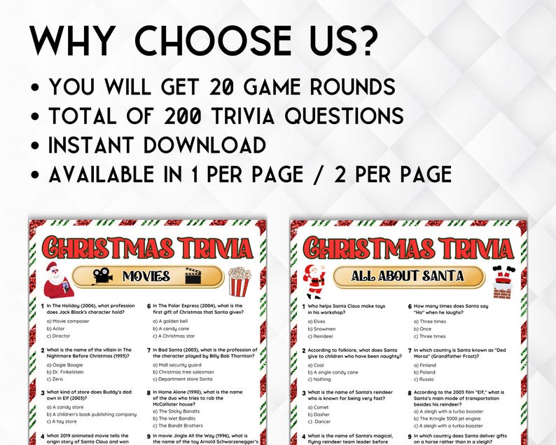 Printable Christmas Trivia Game, Christmas Party Game, Christmas Game ...