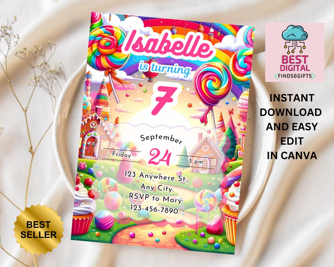 Candy Land Invitation, Candy Land Invites, Instant Download Candies ...