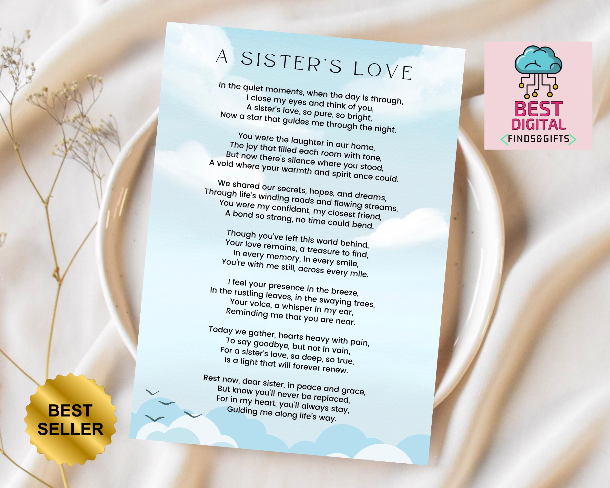 Sister's Love, Sister Funeral Poem, Grief and Sorrow Poem,bereavement ...