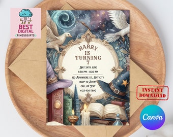 School of Magic and Wizards Editable Birthday Invitation, Witches and ...