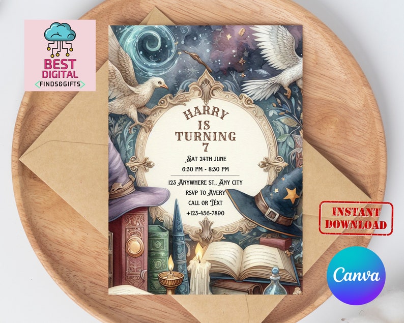 Editable Wizard Birthday Invitation, Magical Birthday Party Invite ...