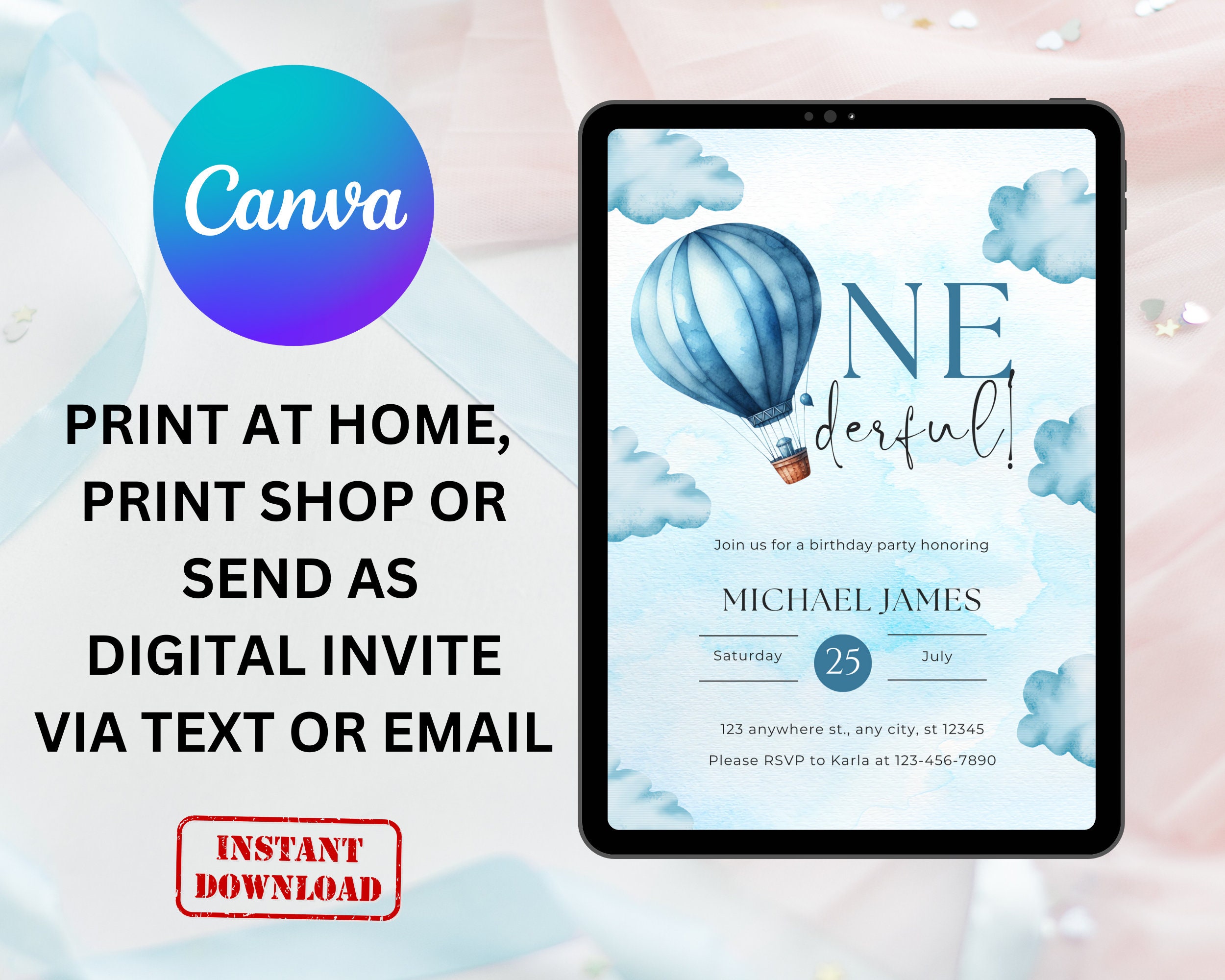 Editable Balloon Baby Shower Invitation, Baby Shower Invite, Blue Boy ...