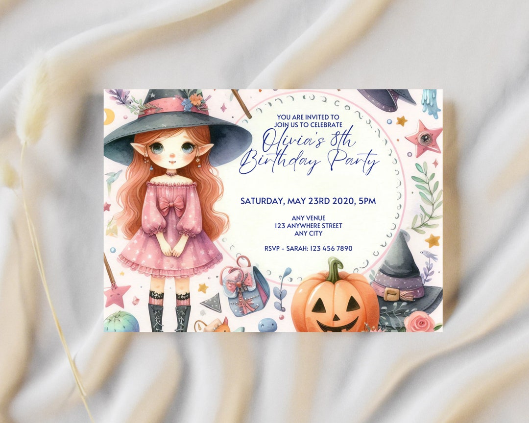 Editable Witch Birthday Invitation, Halloween Invitation, Witch ...