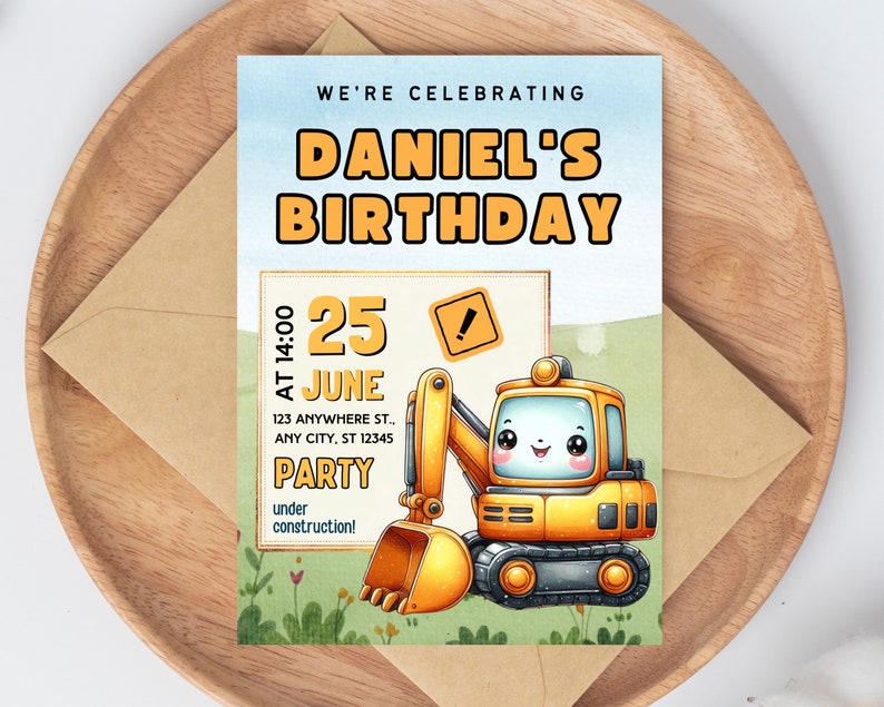 Construction Birthday Invitation, EDITABLE Dump Trucks Party Invite ...