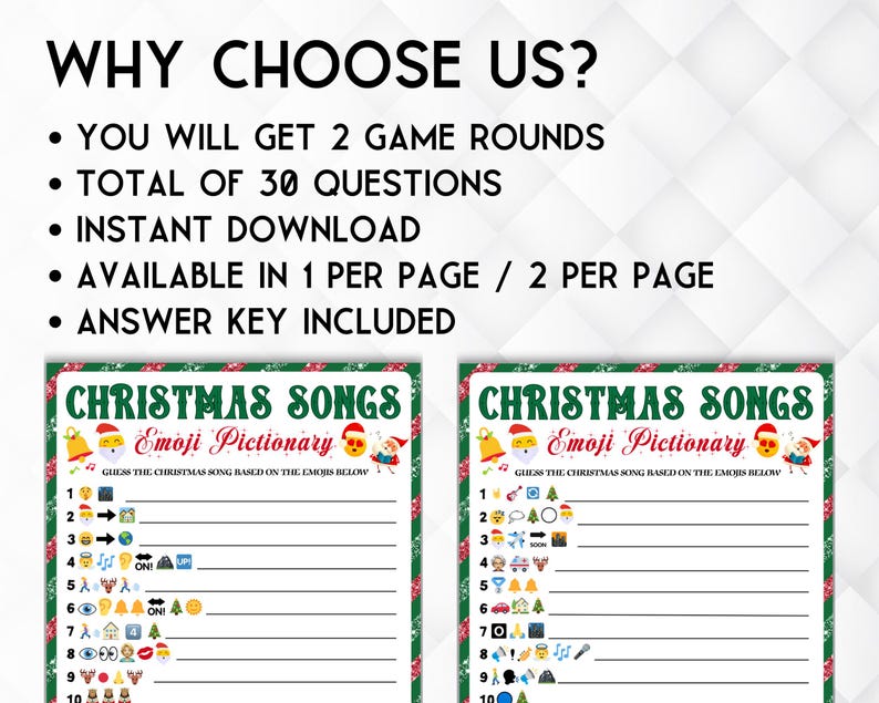 Christmas Emoji Pictionary Game, Christmas Printable Game, Holiday ...