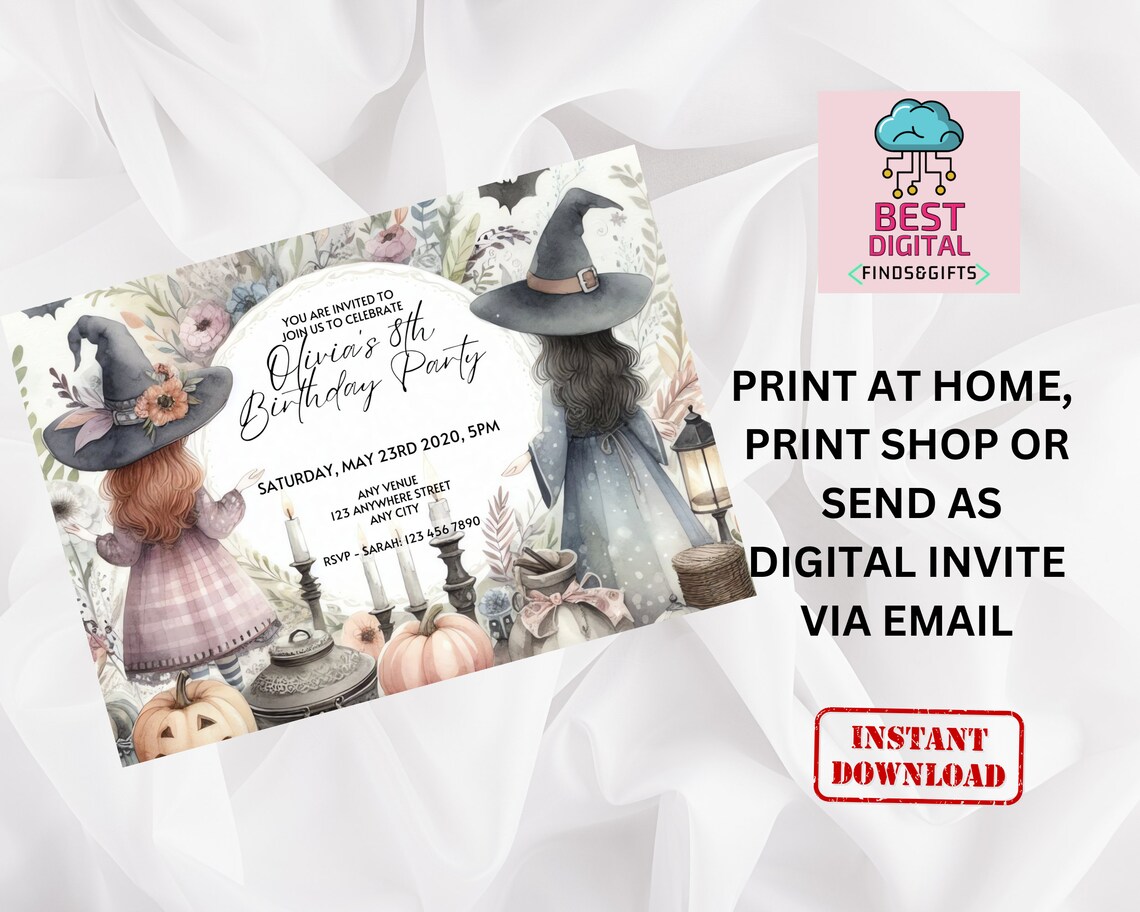 Editable Witch Birthday Invitation, Halloween Invitation, Witch ...