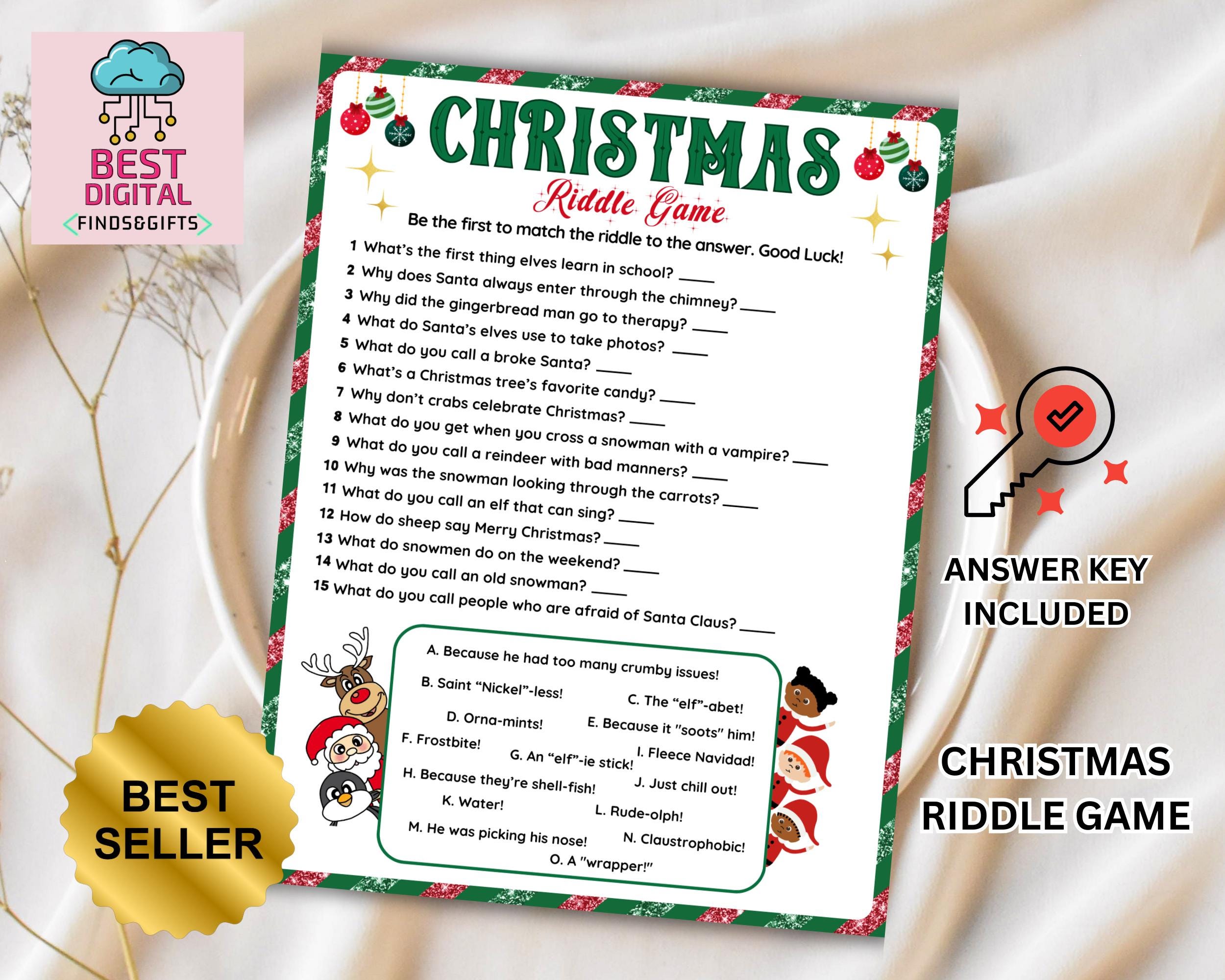 Christmas Riddle Game Christmas Game Printable Fun Holiday Party Game ...