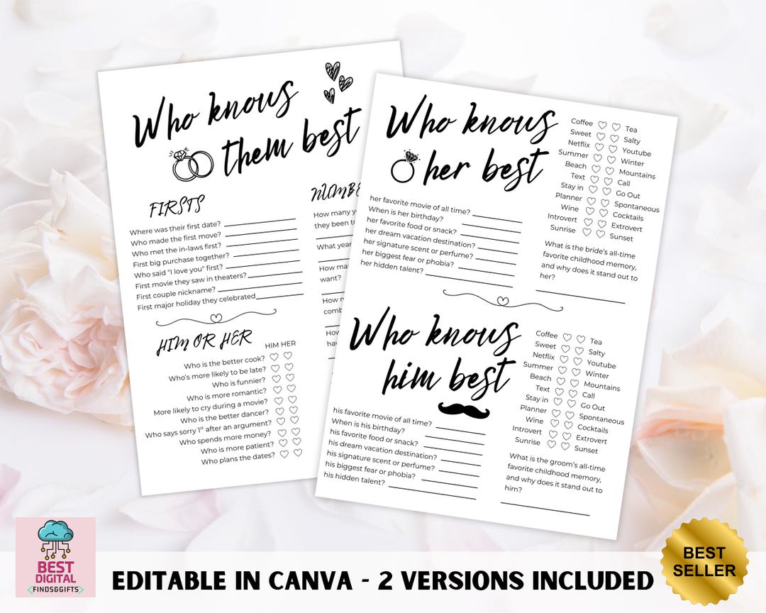 Trivia Game for Bride and Groom, Minimalist Bridal Shower Game, Who ...