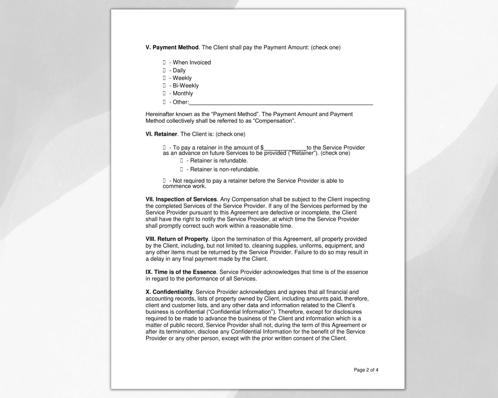 Service Contract Templates, Service Contract Form, Service Contract ...