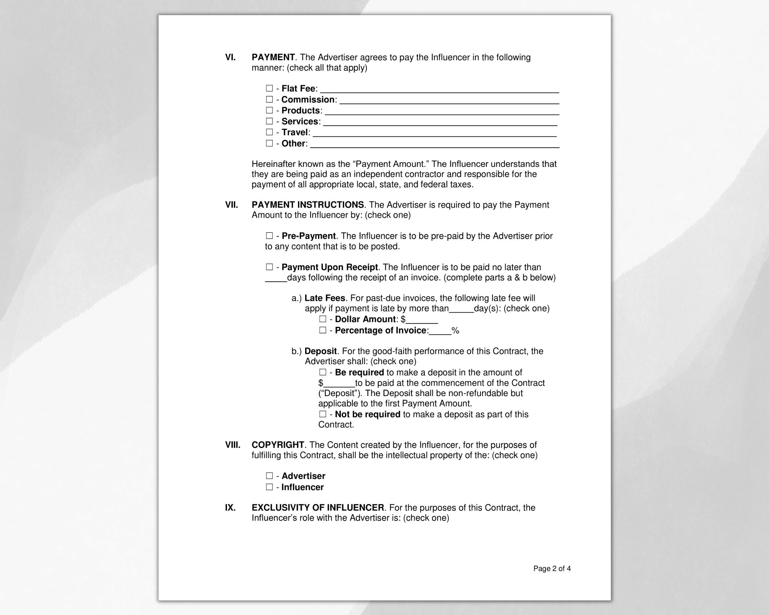 Social Media Influencer Contract, Freelance Social Media Manager ...