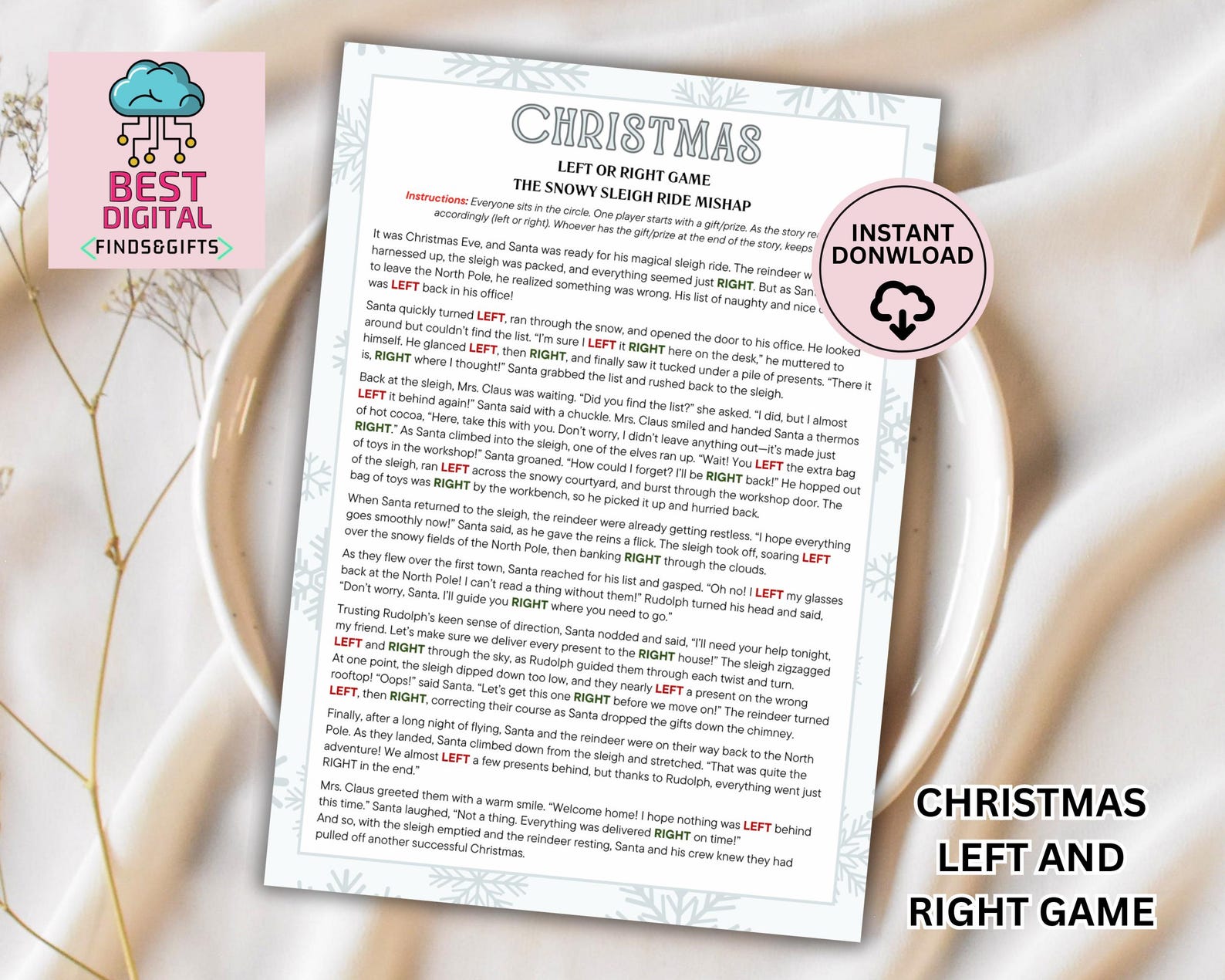 Christmas Left Right Game, Right Left Christmas Game, Christmas Pass ...