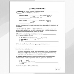Service Contract Templates, Service Contract Form, Service Contract ...