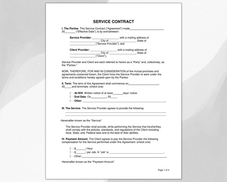 Service Contract Templates, Service Contract Form, Service Contract ...