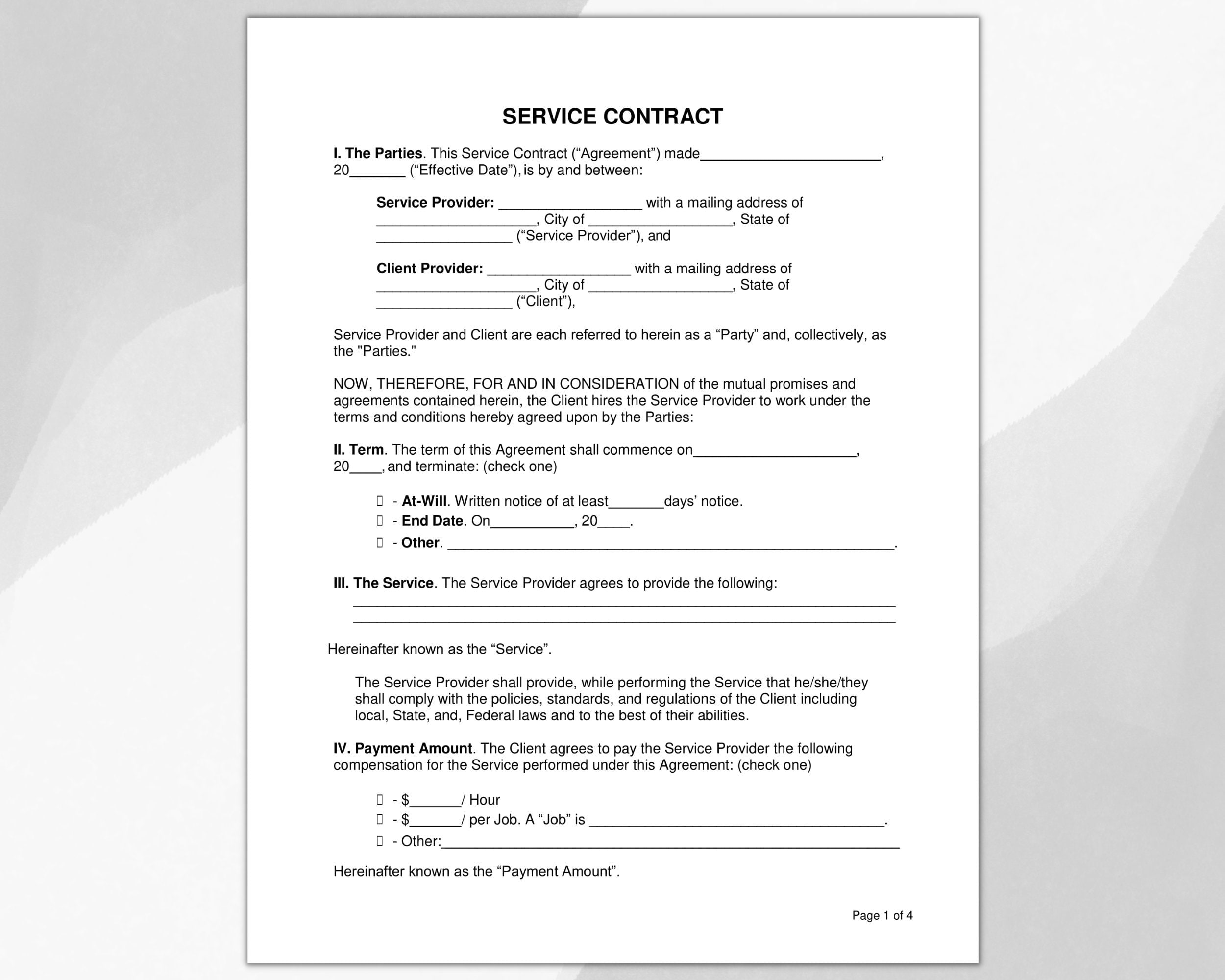 Service Contract Templates, Service Contract Form, Service Contract ...