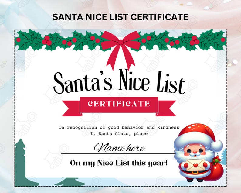 Instant Download Editable Letter From Santa, Nice List Certificate and ...