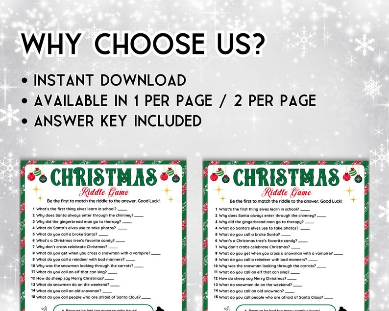 Christmas Riddle Game Christmas Game Printable Fun Holiday Party Game ...