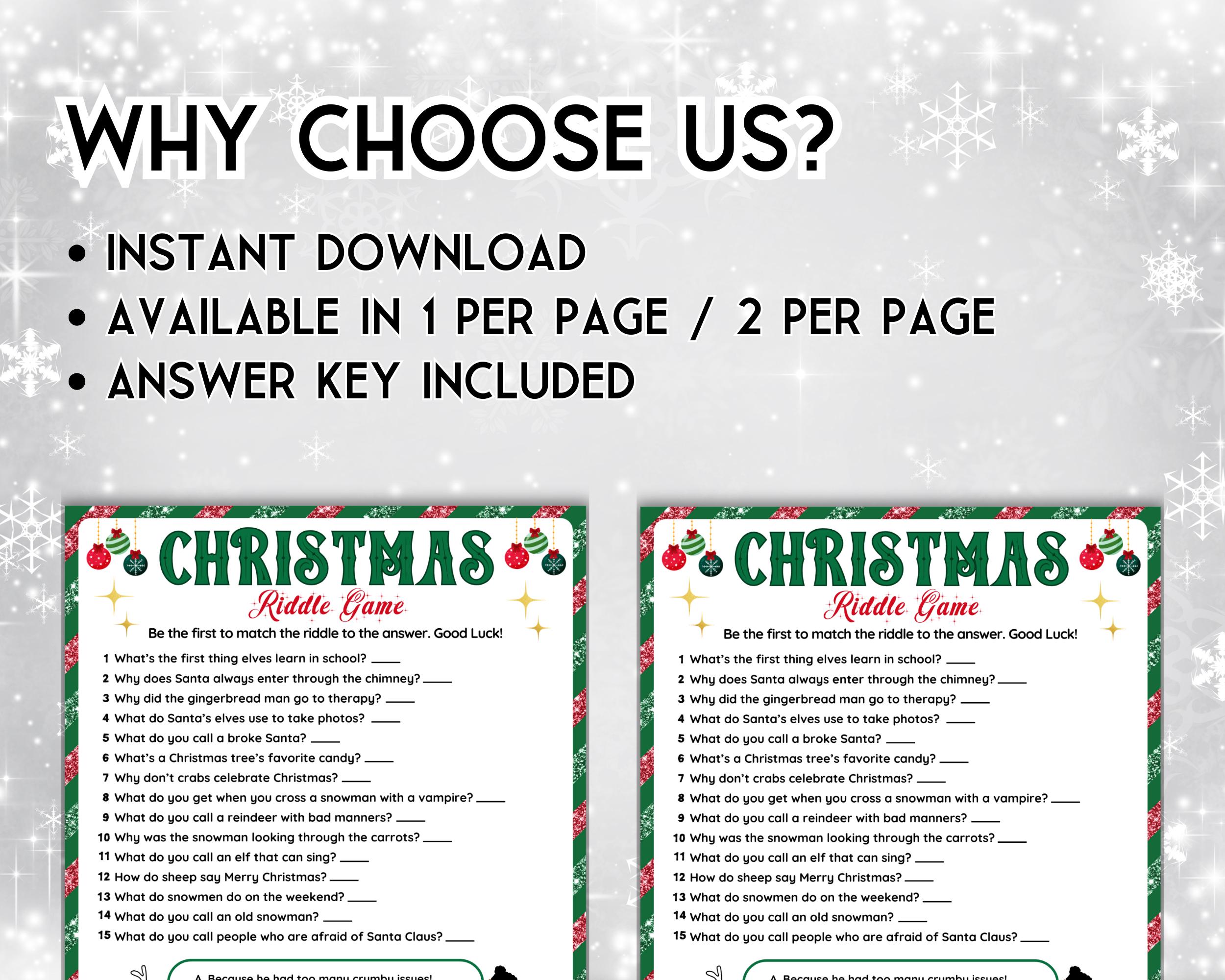 Christmas Riddle Game Christmas Game Printable Fun Holiday Party Game ...
