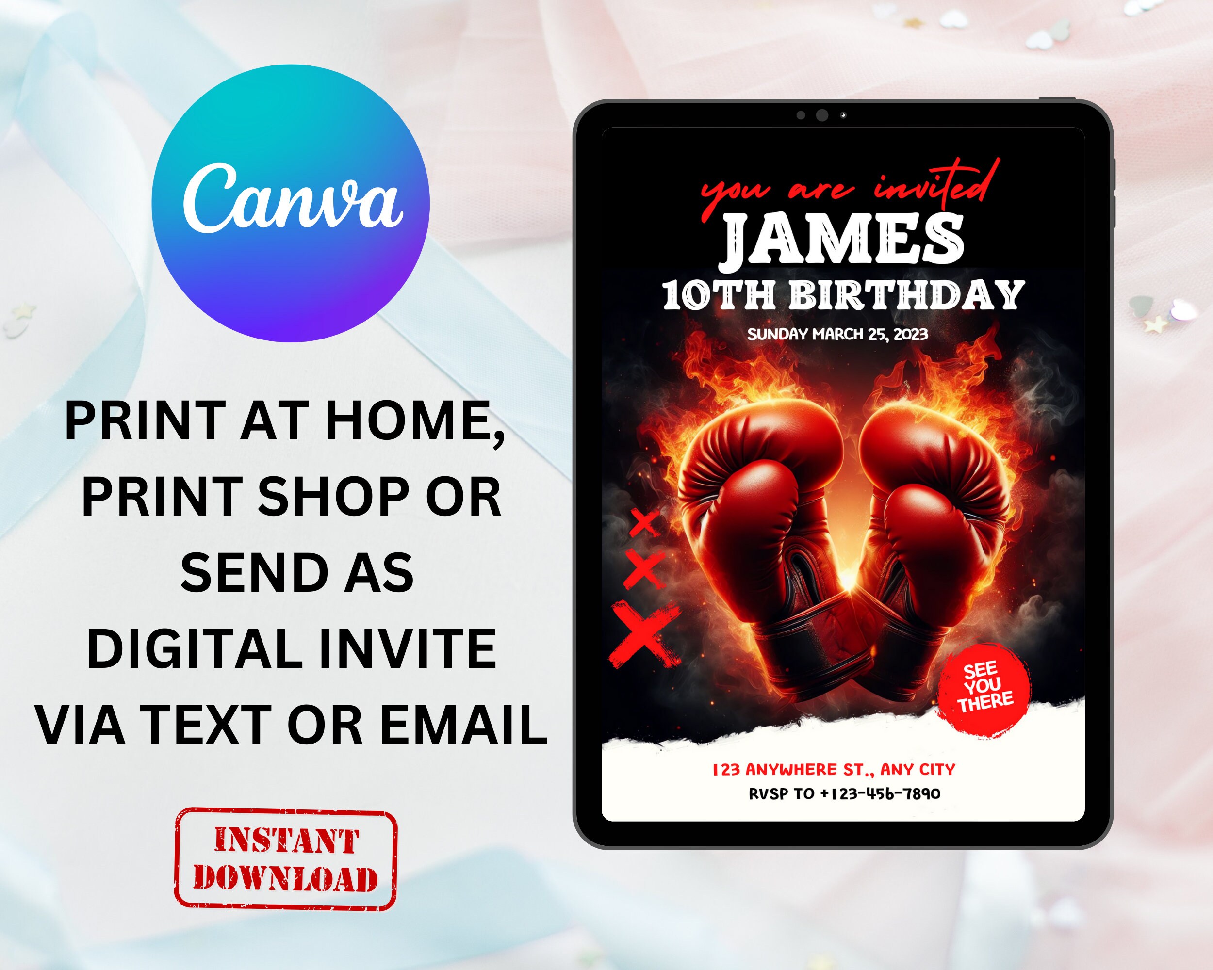 Boxing Birthday Digital Invitation - Boxing Party Text and Video Invite ...