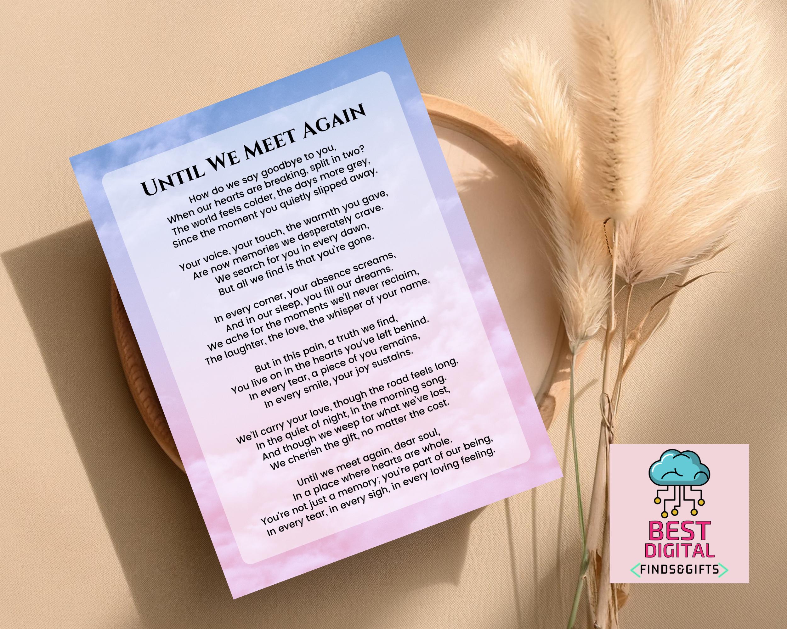 Until We Meet Again, Funeral Poem, Grief and Sorrow Poem,bereavement ...