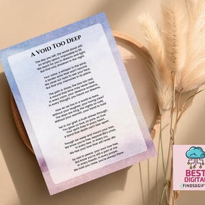 A Void to Deep, Funeral Poem, Grief and Sorrow Poem,bereavement Print,in Memory of Gift, Loss ...
