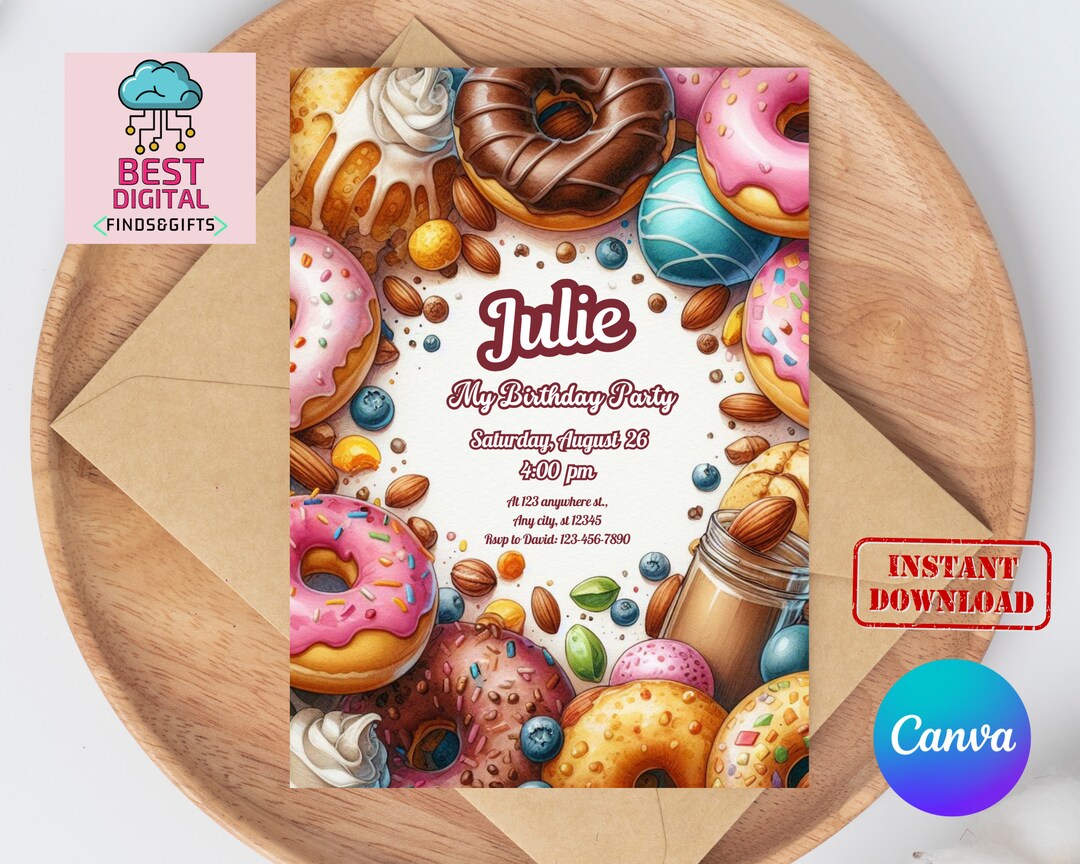 Donut Invitation, Donut Invites, Instant Download Donut Invites ...