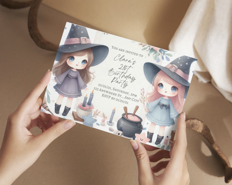 Editable Witch Birthday Invitation, Halloween Invitation, Witch ...