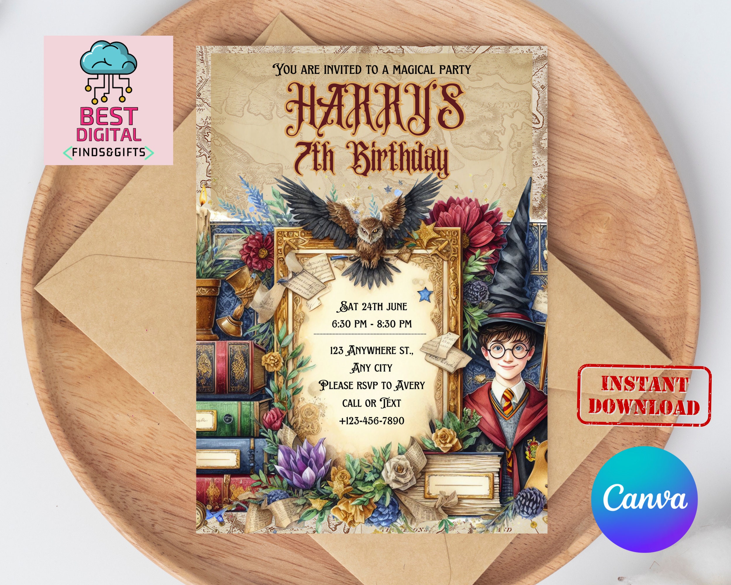 Editable Wizard Birthday Invitation, Magical Birthday Party Invite ...